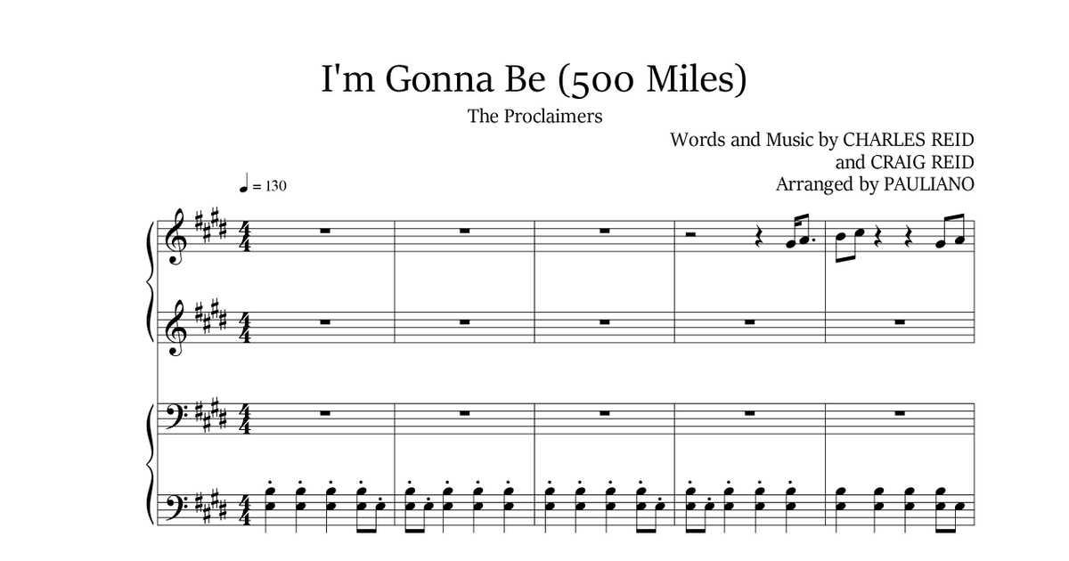 The Proclaimers "I'm Gonna Be (500 Miles)" Sheet Music - Pauliano Sheet ...