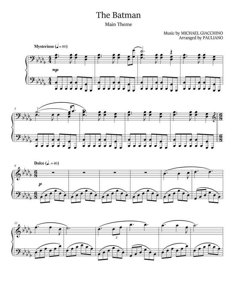 Michael Giacchino "The Batman (Main Theme)" Sheet Music - Pauliano ...